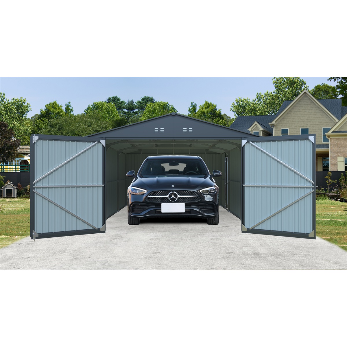 RMCG 20x13 Anthracite - kovová garáž 3,8 x 6 m se sedlovou střechou ...