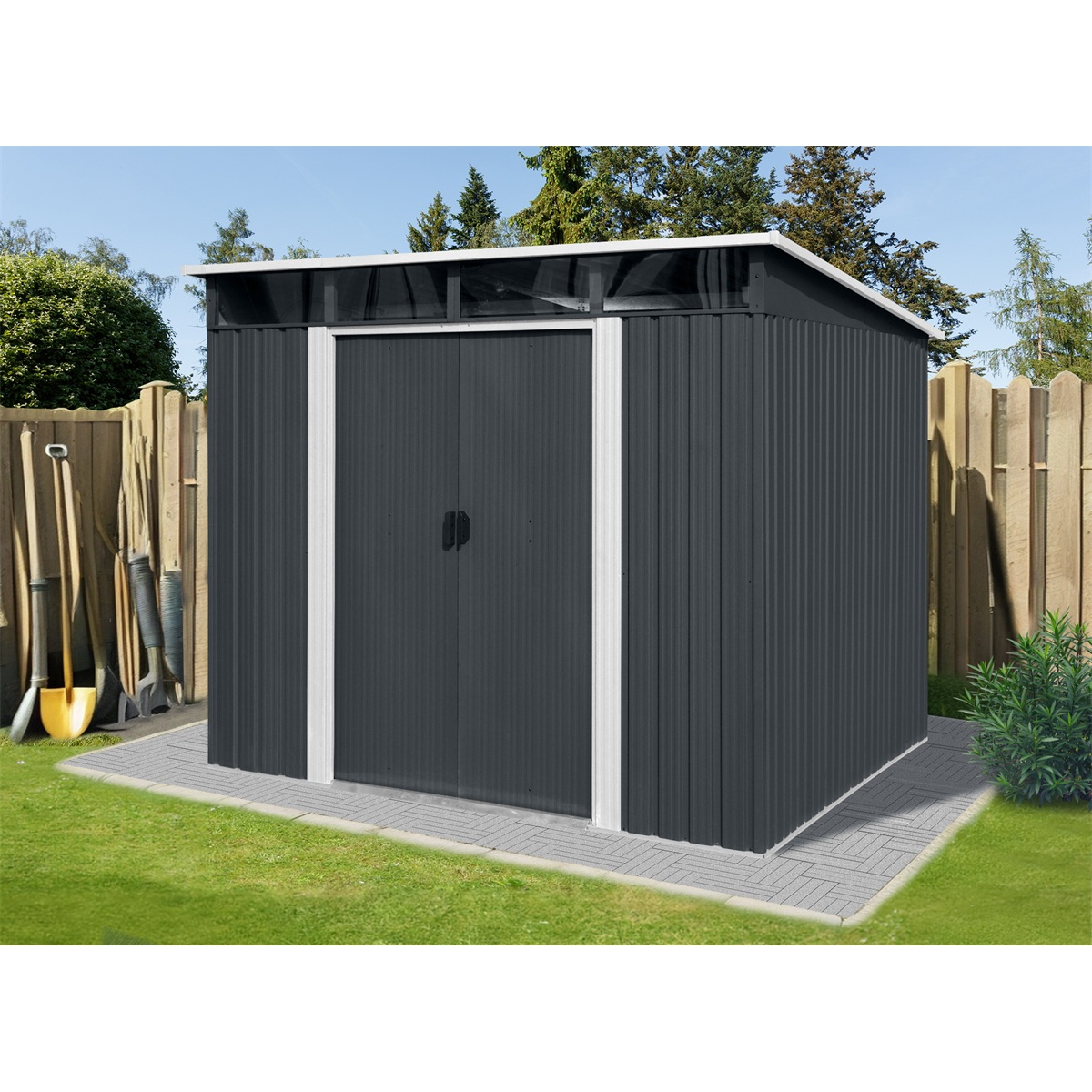 RMSP 9x8 Anthracite LUX - zahradní domek kovový 2,4 x 2,8 m s pultovou ...